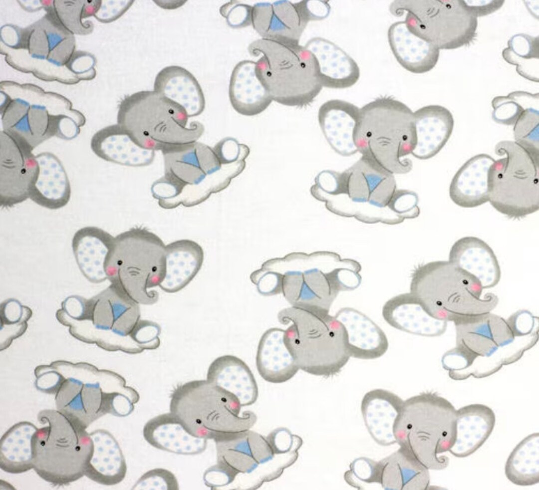 Sleepy Elephants on Clouds Nursery Flannel Fabric | Flannel Fabric ...