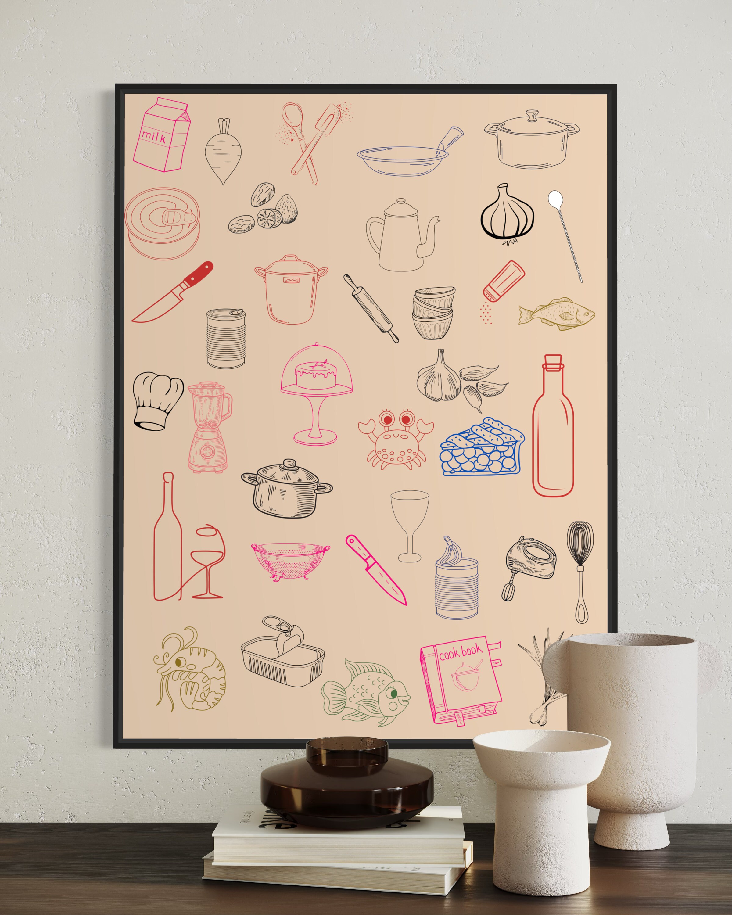 Kitchen Elements Art Print, Food Poster, Gift for Foodie, Cooking Art ...