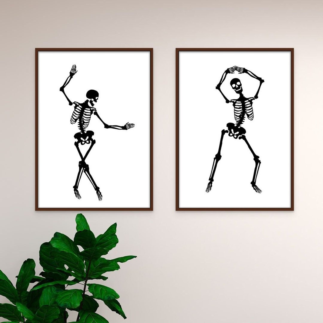 Skeleton Print Pair Halloween Digital Wall Art Halloween Decor ...