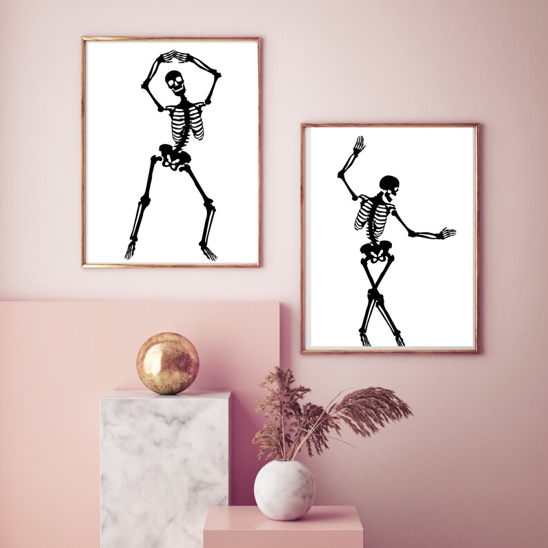Skeleton Print Pair Halloween Digital Wall Art Halloween Decor ...