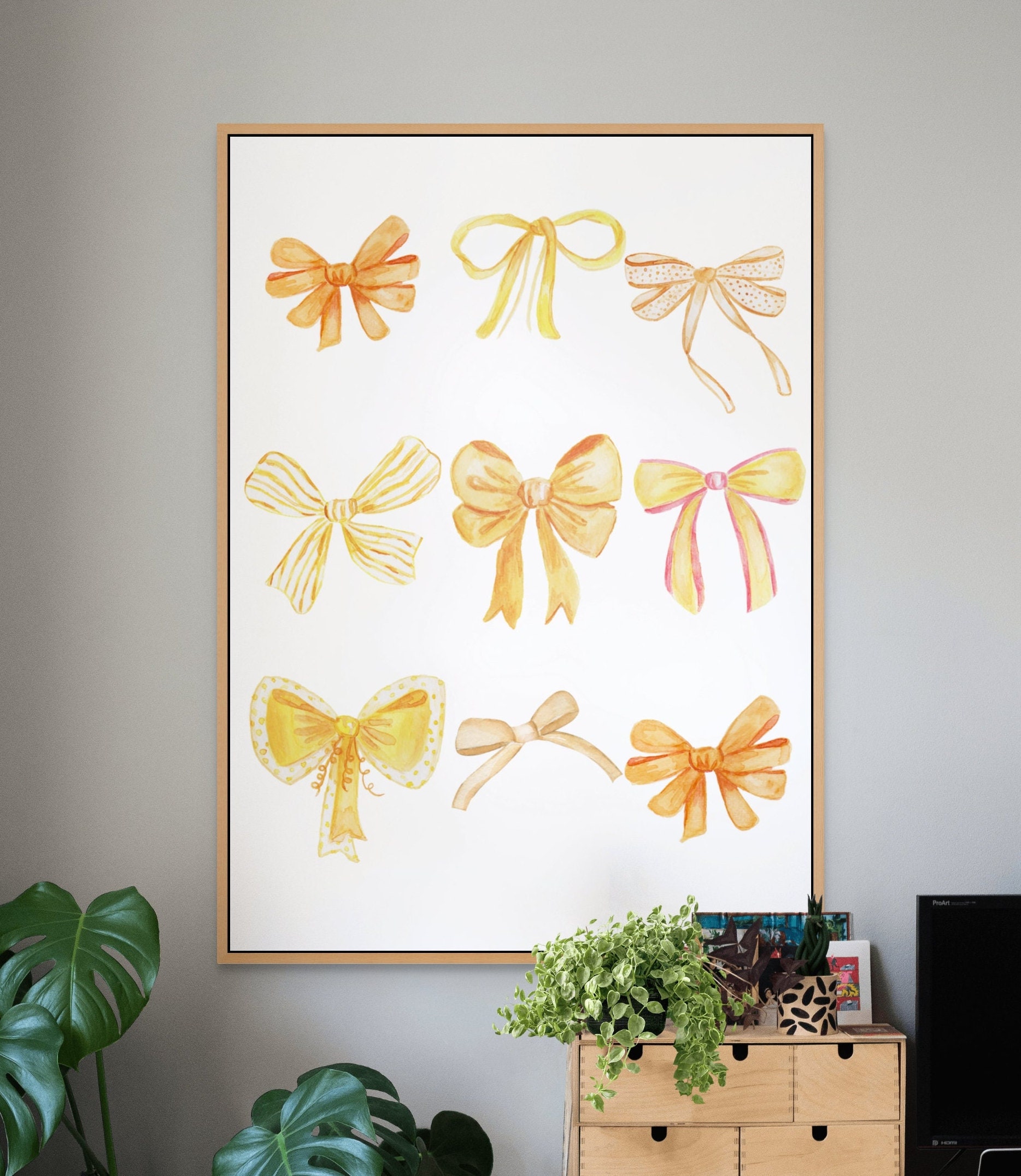 Yellow Bows Art Print, Coquette Poster, Girly Room Decor, Preppy Wall ...