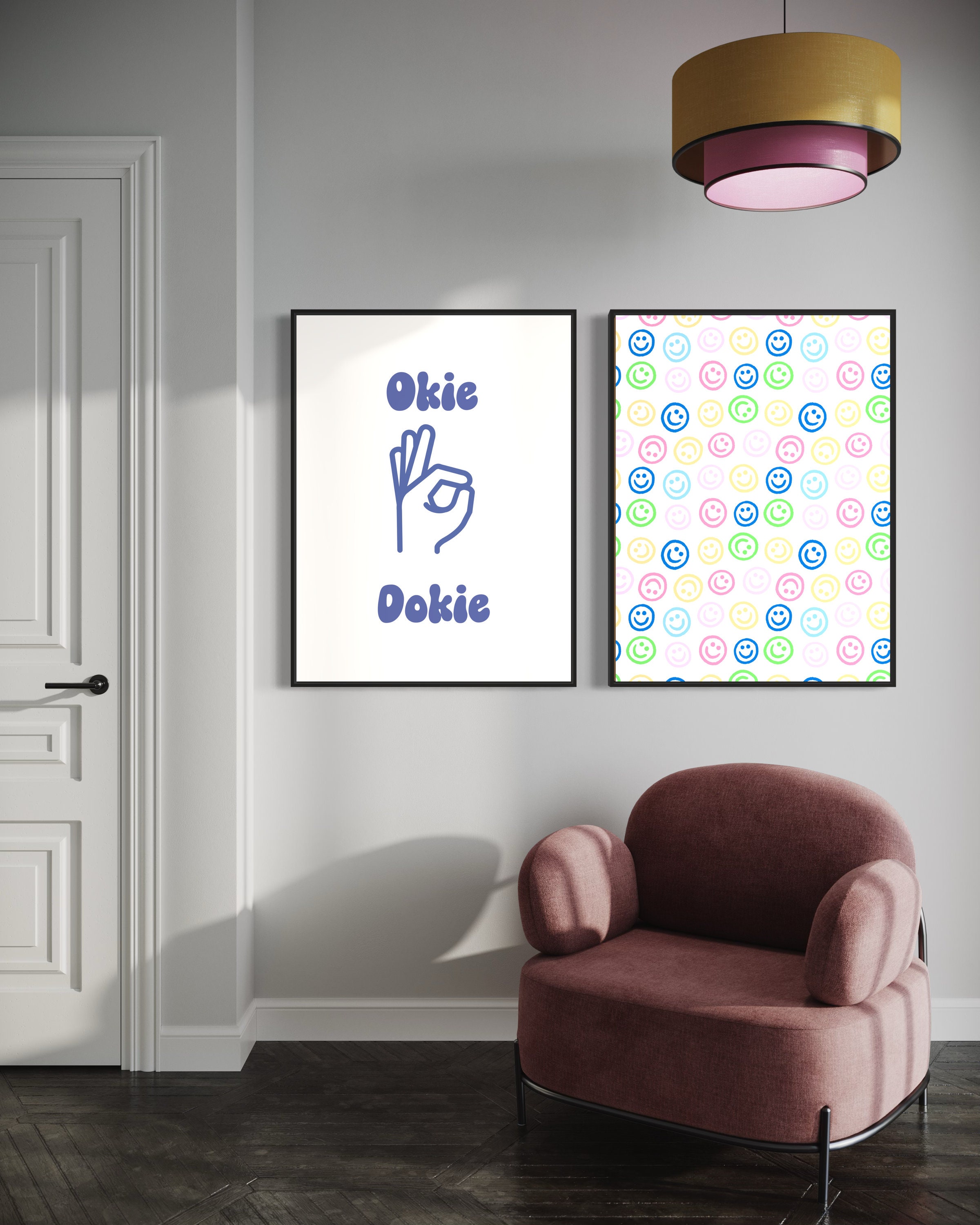 Y2K Art Print Set: Smiley Face, Okie Dokie, Girls Room Decor (digital ...