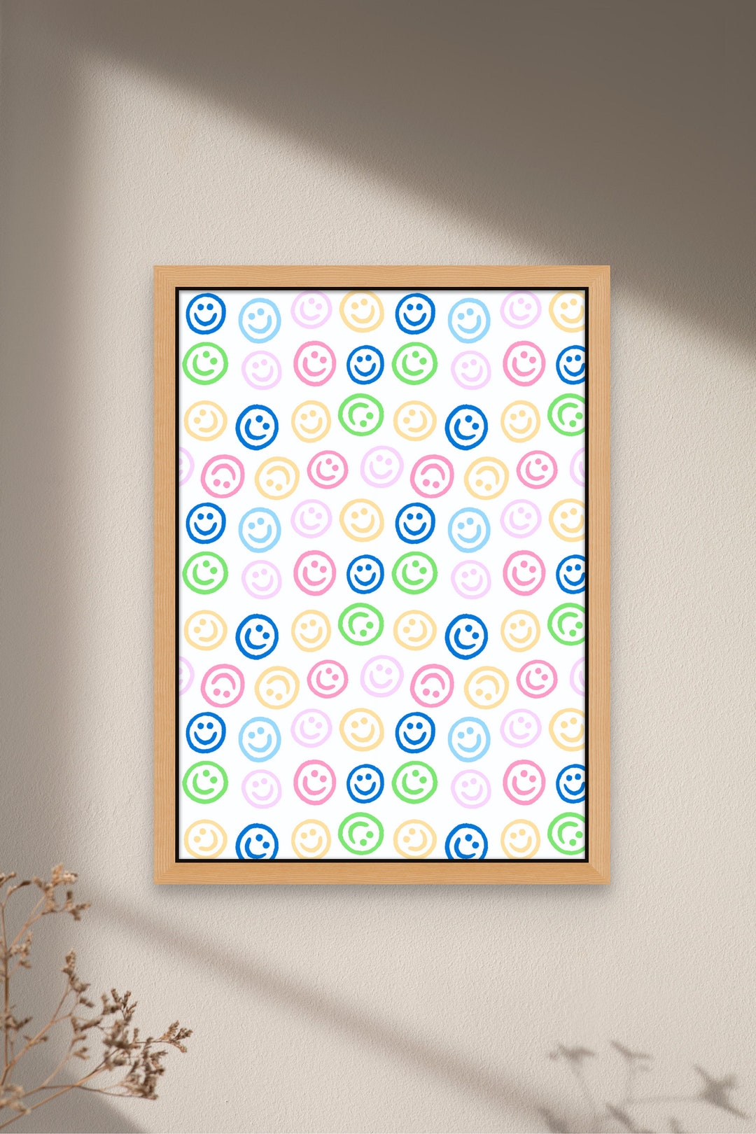 Smiley Face Wall Art, Retro Poster, Trendy Wall Decor, Preppy Digital ...
