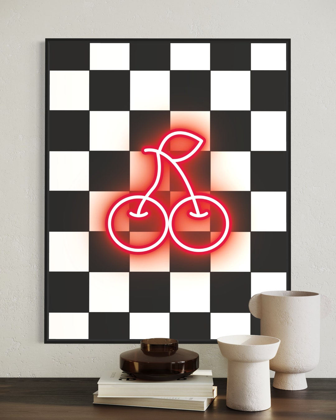 Neon Cherry Art Print, Retro Cherry Poster, Trippy Wall Decor, Trendy ...
