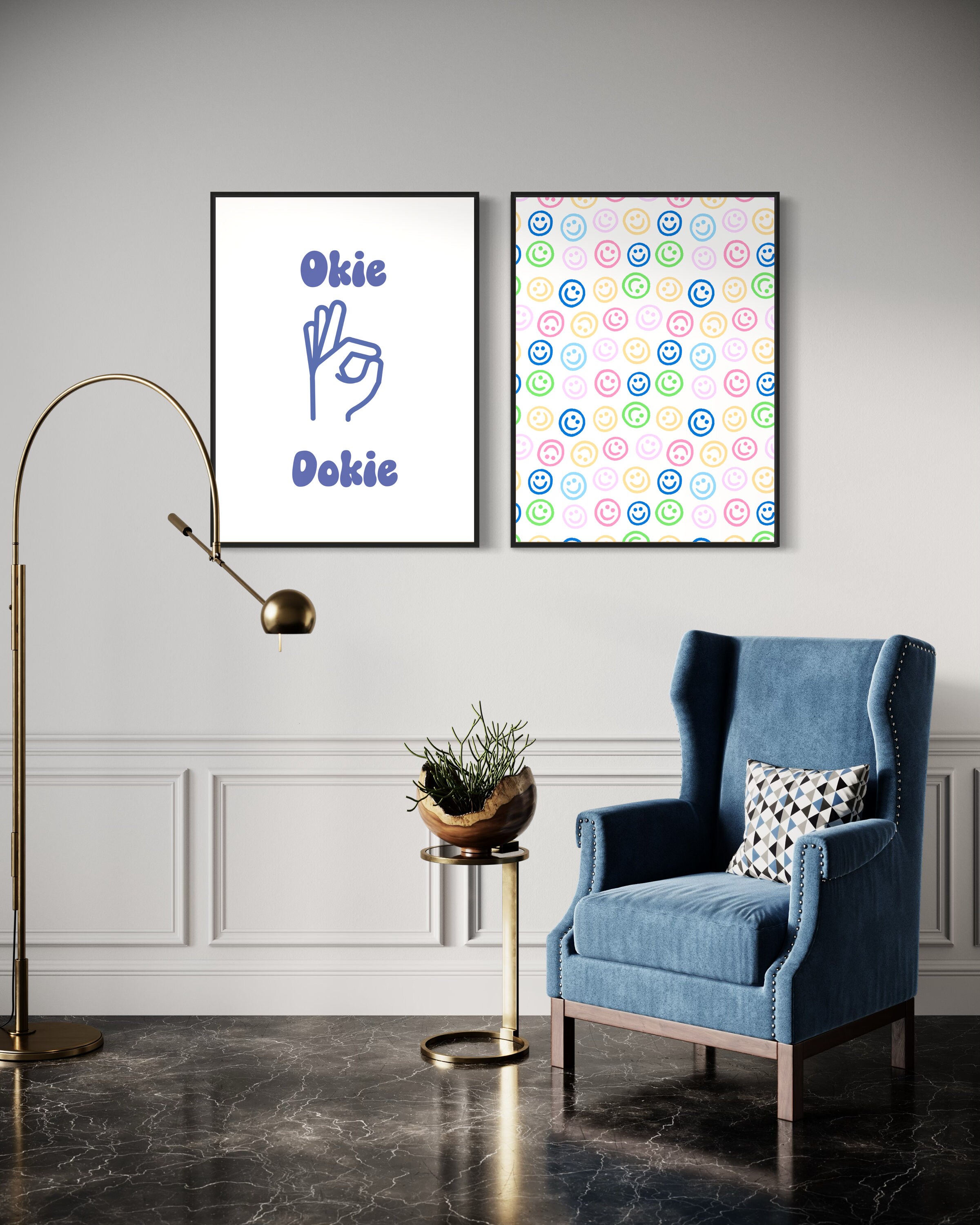 Y2K Art Print Set: Smiley Face, Okie Dokie, Girls Room Decor (digital ...