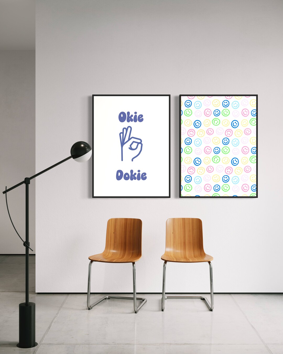 Y2K Art Print Set: Smiley Face, Okie Dokie, Girls Room Decor (digital ...