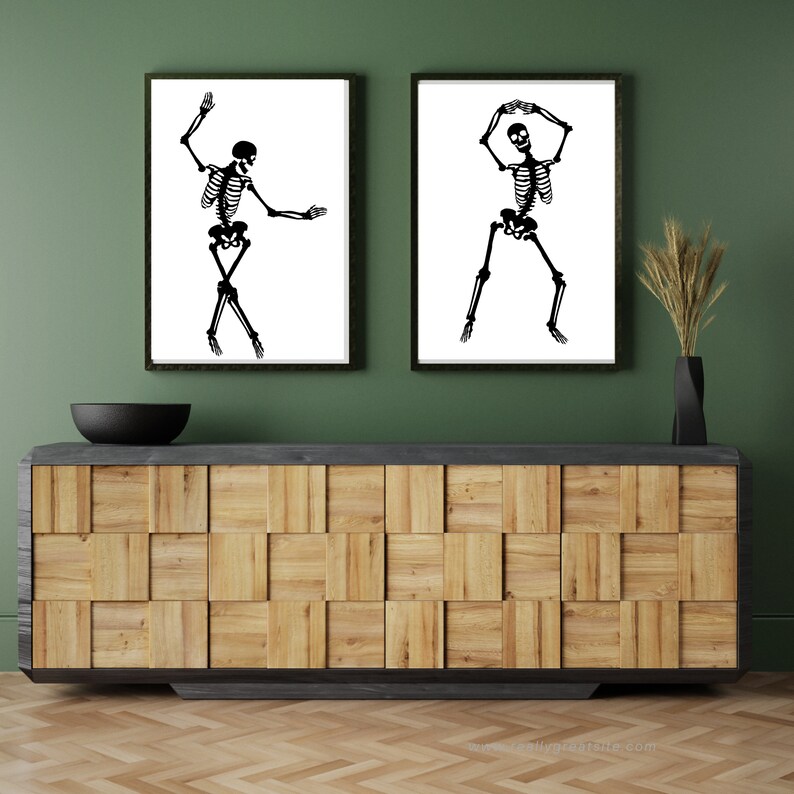 Skeleton Print Pair Halloween Digital Wall Art Halloween Decor ...