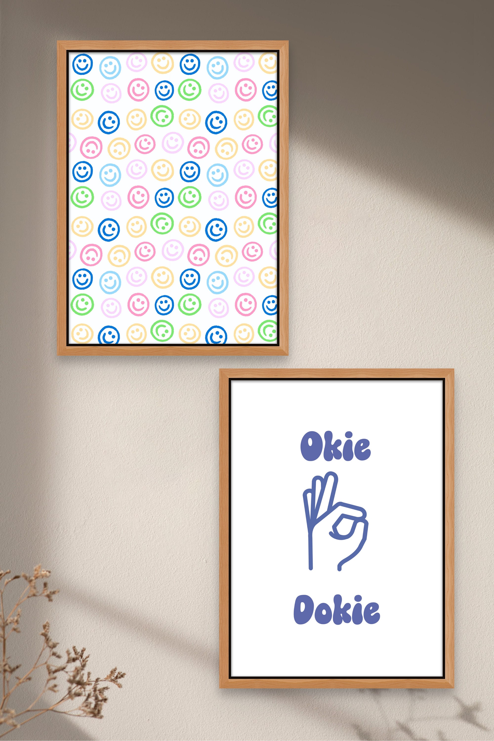 Y2K Art Print Set: Smiley Face, Okie Dokie, Girls Room Decor (digital ...