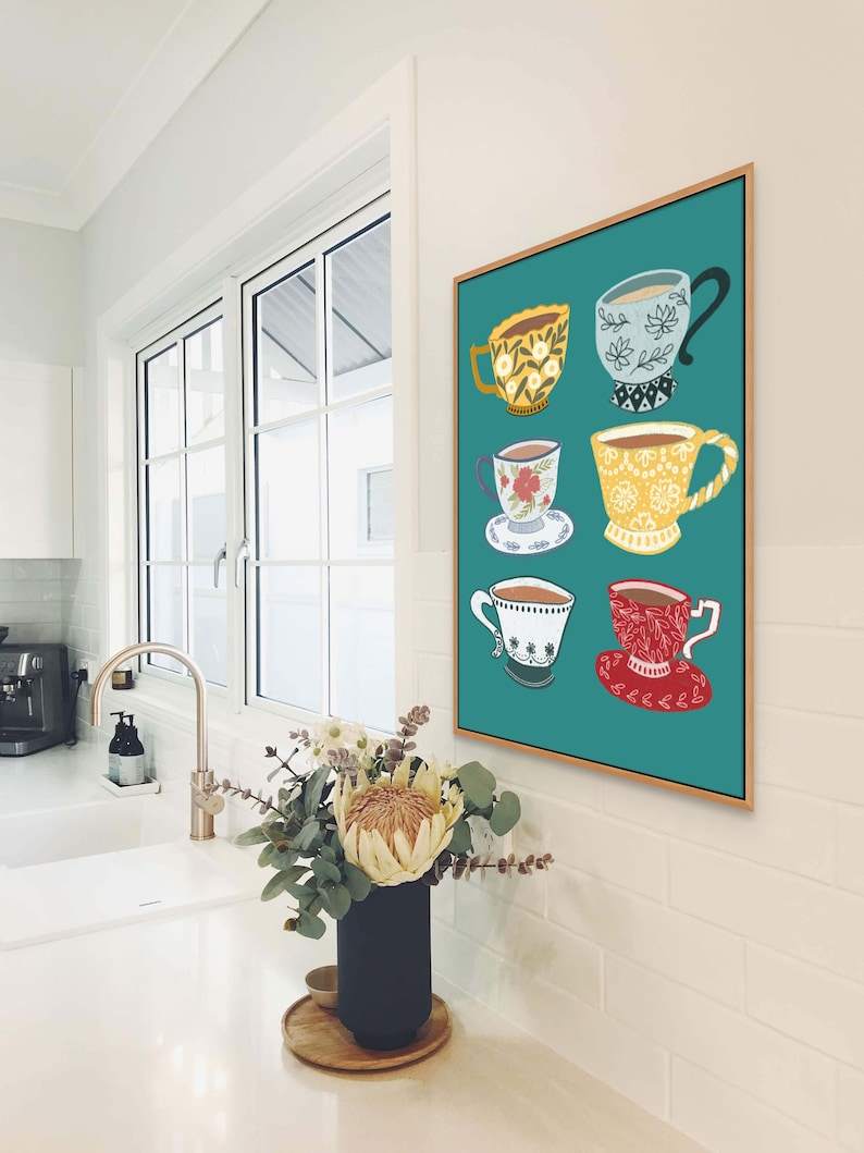 Vintage Coffee Cup Art Print: Colorful Kitchen Decor (digital Download ...