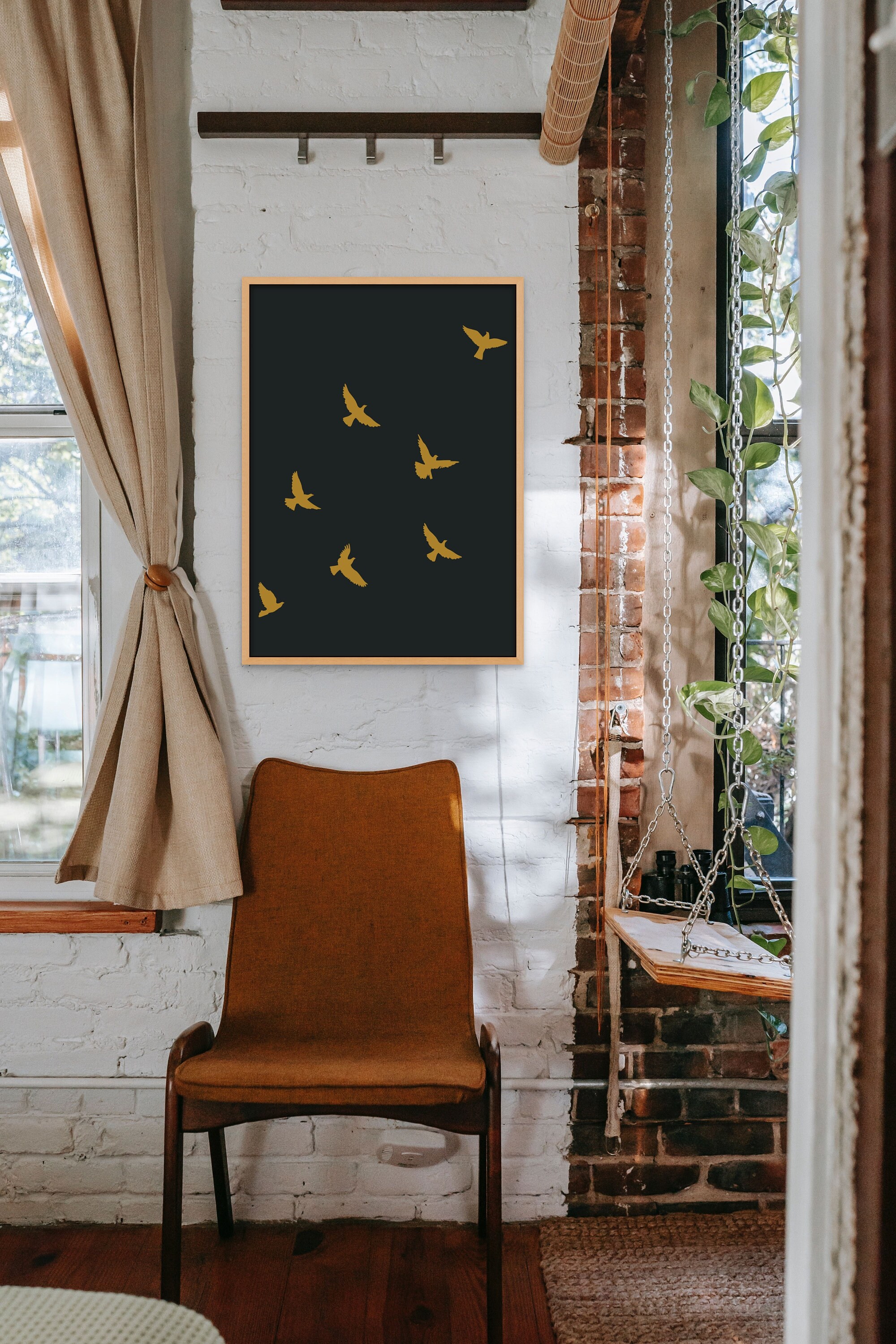 Boho Bird Art Print, Bohemian Poster, Coastal Wall Decor, Flying Birds ...