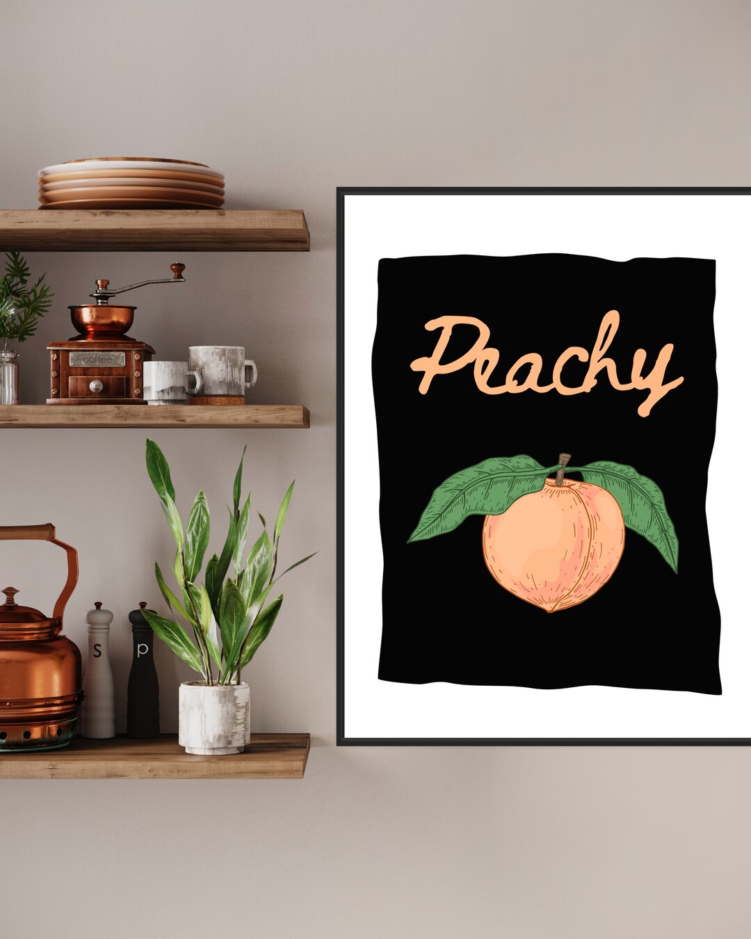 Peachy Art Print, Peach Poster, Cute Kitchen Wall Art, Food Decor ...