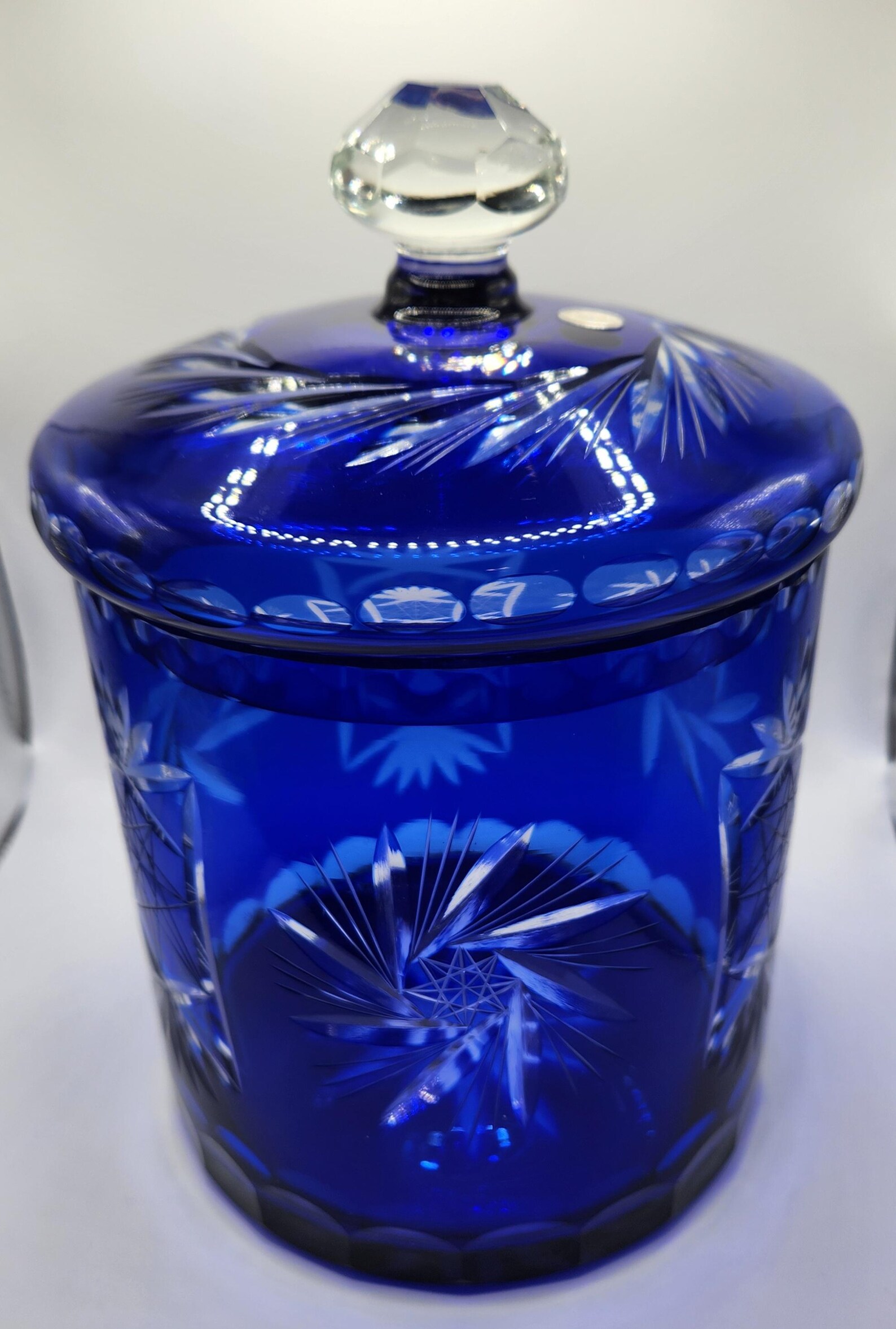 Vintage Colbalt Blue Crystal Glass Ice Bucket/biscuit Container Lidded ...
