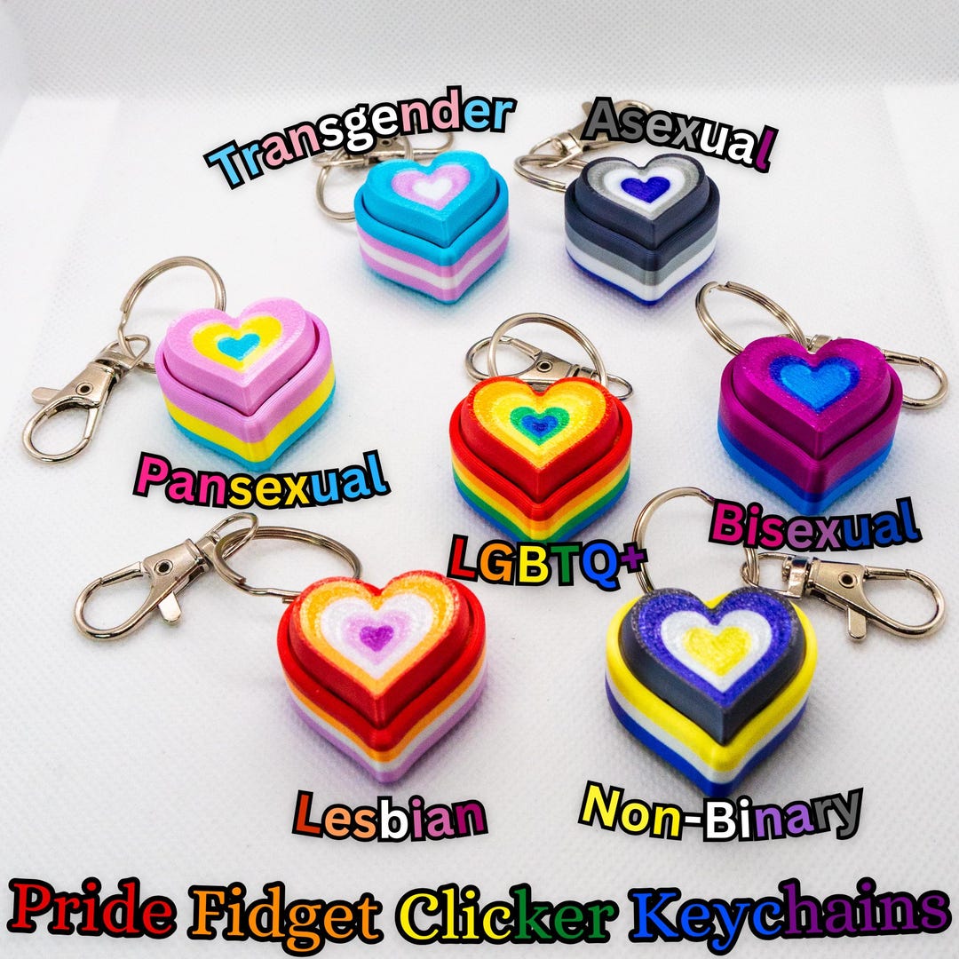 Pride Fidget Heart Clicker Keychain, LGBTQ+, Trans, Non-binary, Asexual ...