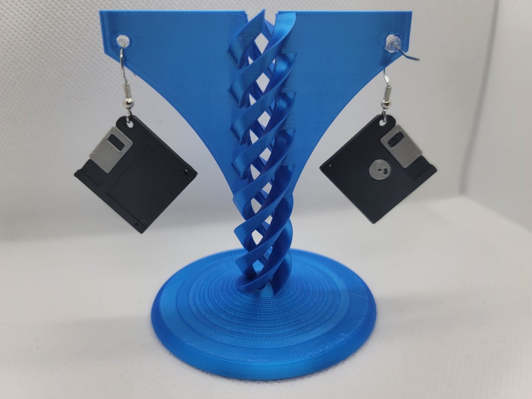 Floppy Disk Earring Pair, 3D Printed, Two-sided Design: Black, Green ...
