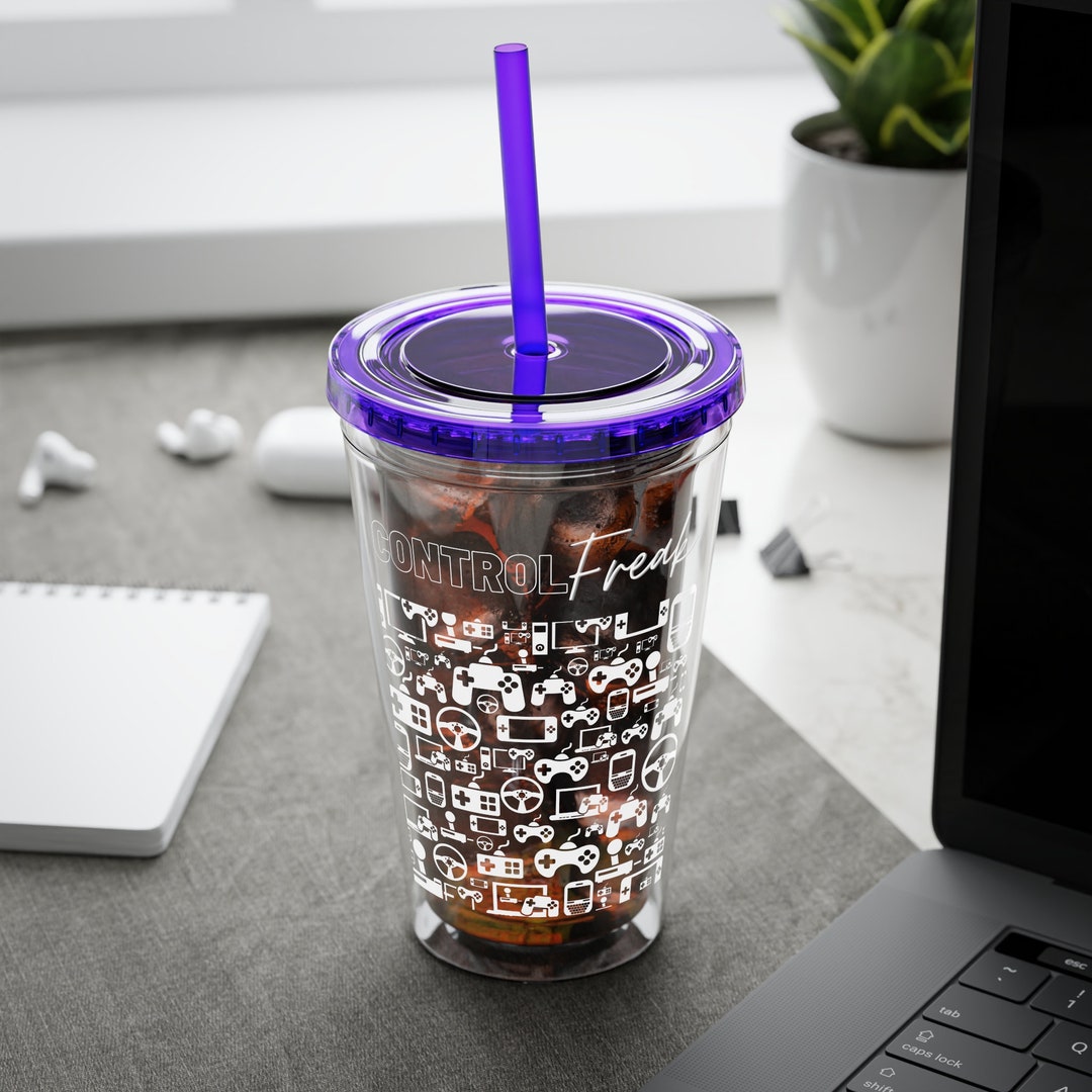 CONTROL FREAK TUMBLER 16 Oz Gaming Drink Cup With Straw & Lid, Fun Cups ...