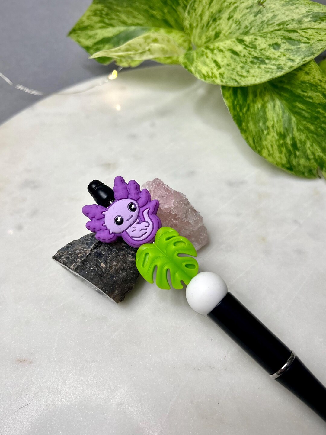 AXOLOTL LEAF Beaded PEN • Cute Silicone Bead Pens Monstera Plant Fun ...