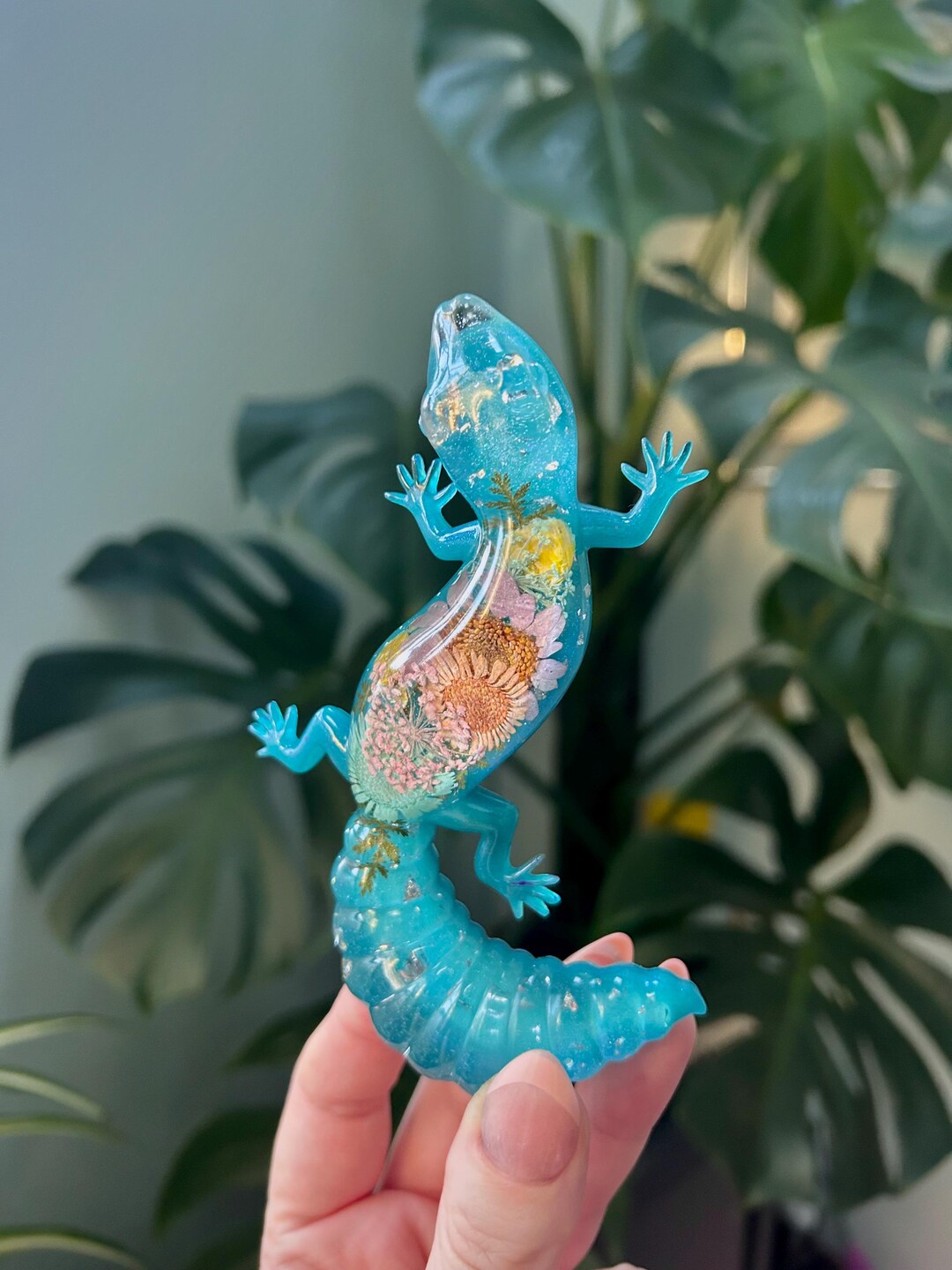 Real FLOWER GECKO Figurine: Floral Lizard Pet Figure, Botanical Reptile ...