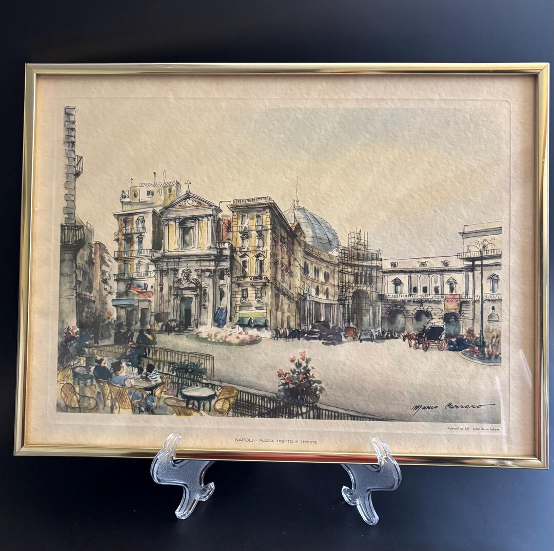 Vintage Italian Watercolor Street Scene by Mario Carraro Framed Italian ...