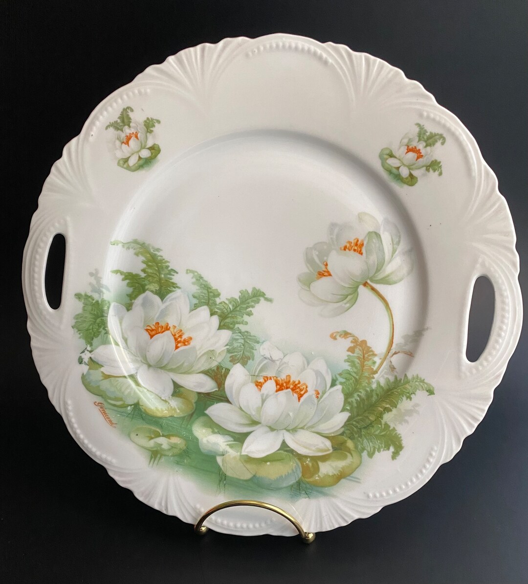 Platter Decorative Water Lilly Flowers Collectible Plate Signed ...
