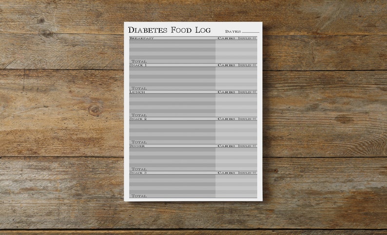 Printable Diabetes Food Log, Blood Sugar Tracker, Carbs Ratio ...