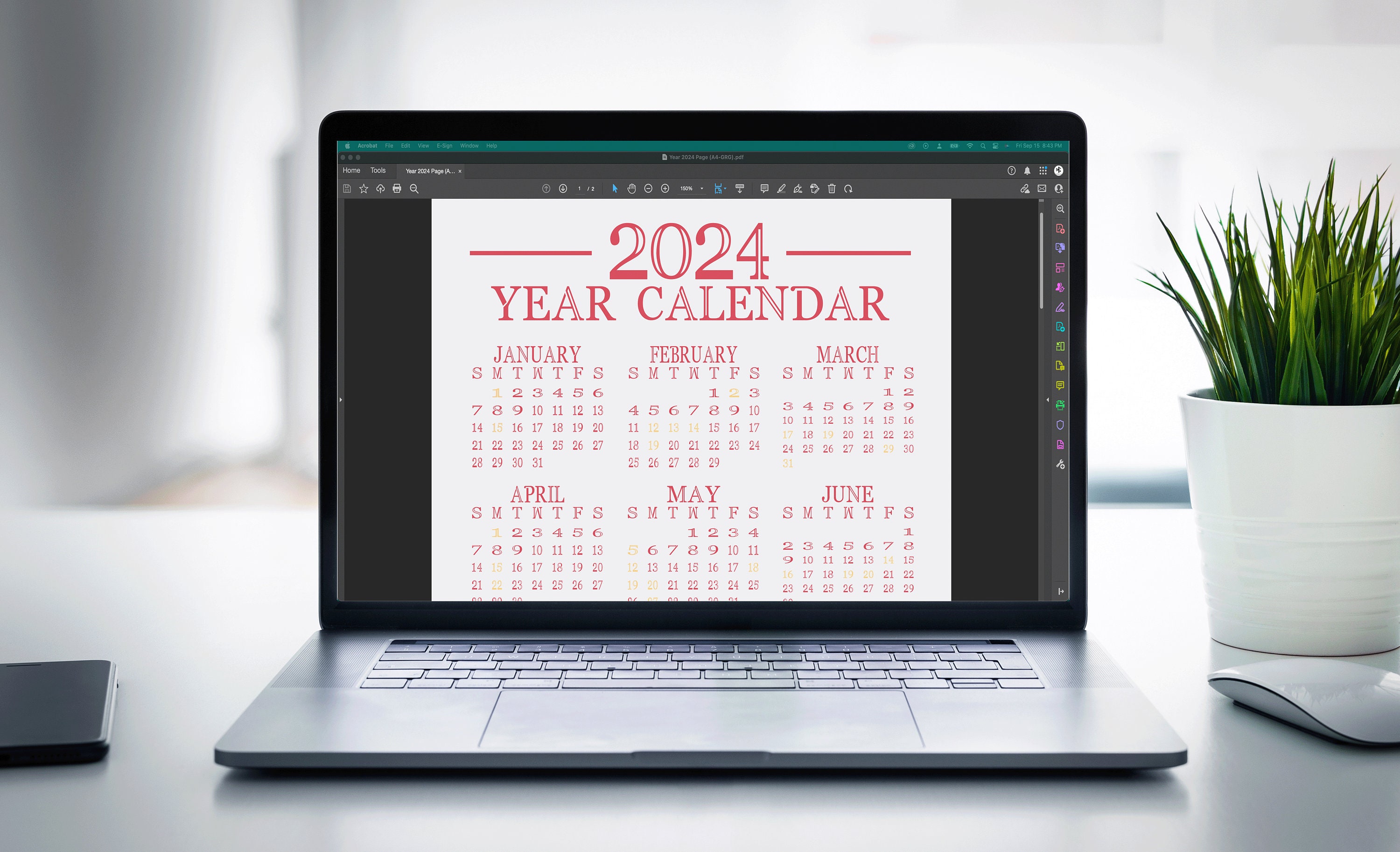 2024 Yearly Calendar - Red - Etsy