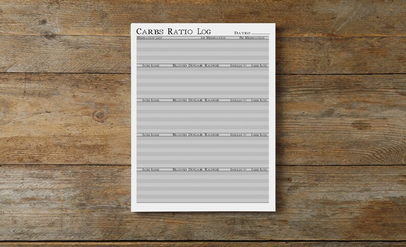 Printable Diabetes Food Log, Blood Sugar Tracker, Carbs Ratio ...