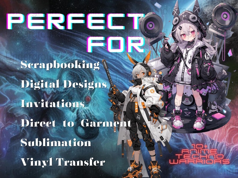 Anime Techno Warriors Digital Art, Colorful Mech Characters, Printable ...