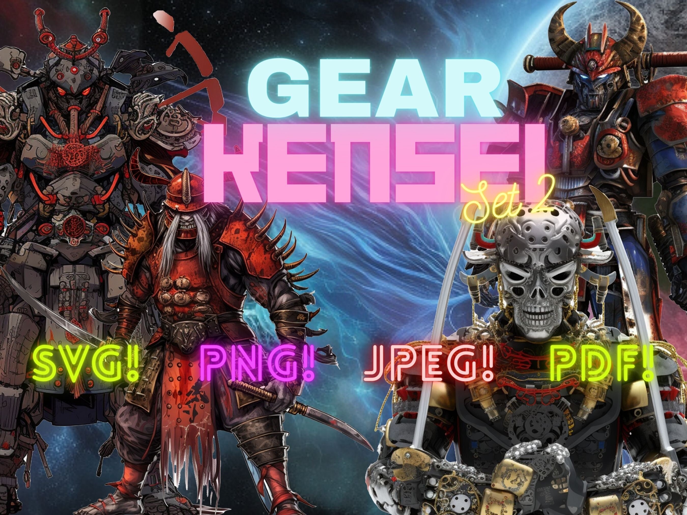 Samurai Warrior Digital Art Set, Japanese Warrior Clipart, PNG JPEG PDF ...