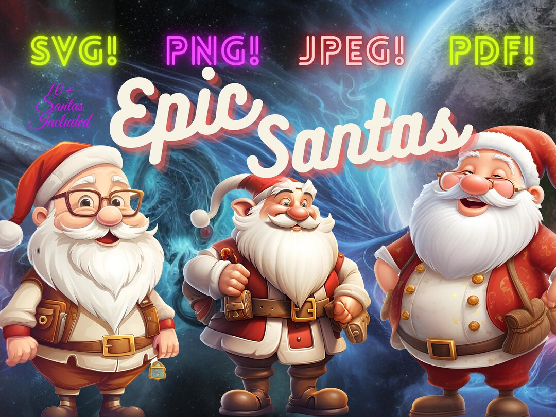 Digital Santa Clipart Bundle, SVG/PNG/JPEG Santa Illustrations ...