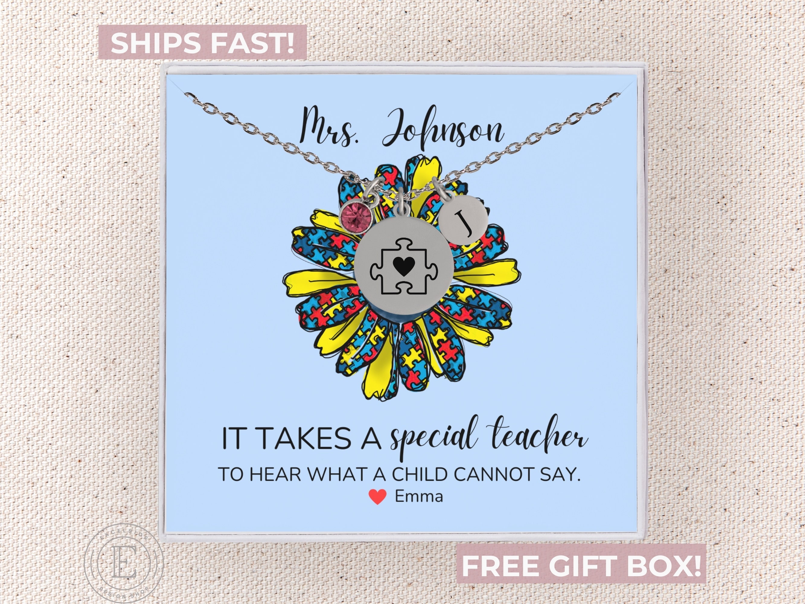 Autism Teacher Necklace Personalized Autism Teacher Appreciation ...