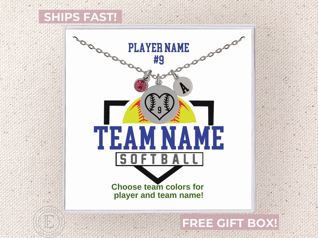 Softball Necklace Custom Softball Gift for Team Personalized Softball ...