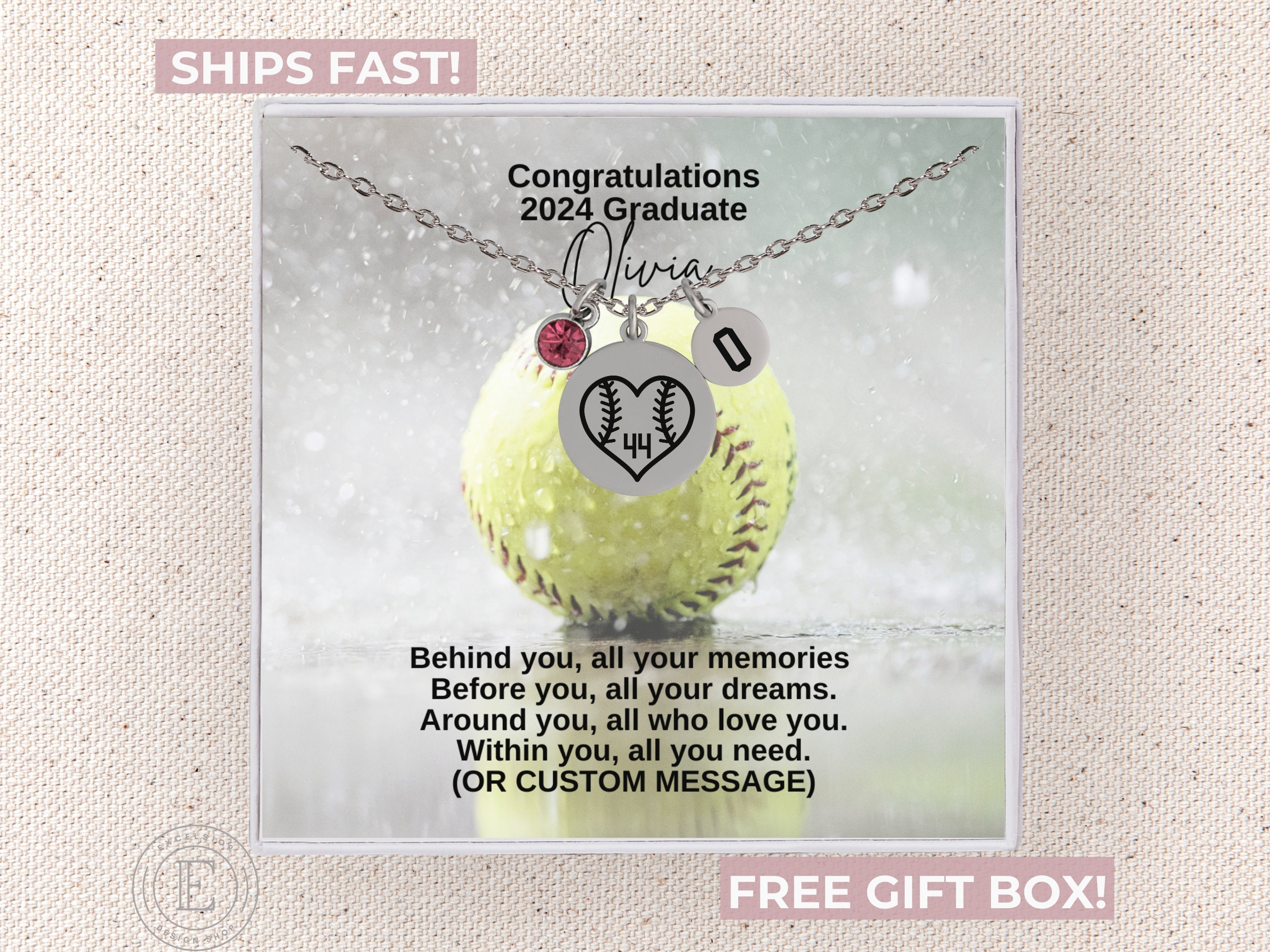 Softball Graduation Necklace Custom Softball Graduation Jewelry ...