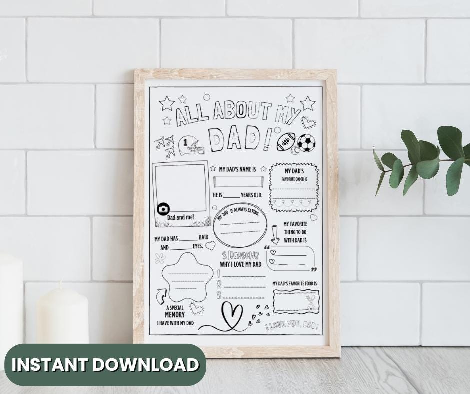 All About My Dad Survey Printable, Dad Birthday Gift From Kids, My Dad ...