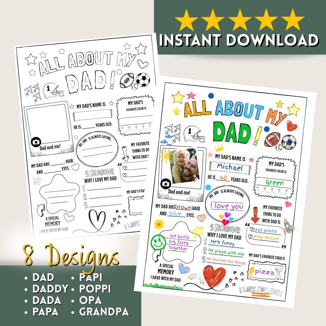 Fathers Day Survey Printable, All About Dad, Dad Survey, My Dad ...