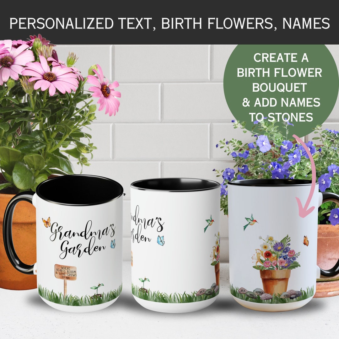 Personalized Birth Flower Bouquet Mug Grandmas Garden Birthflower Mug