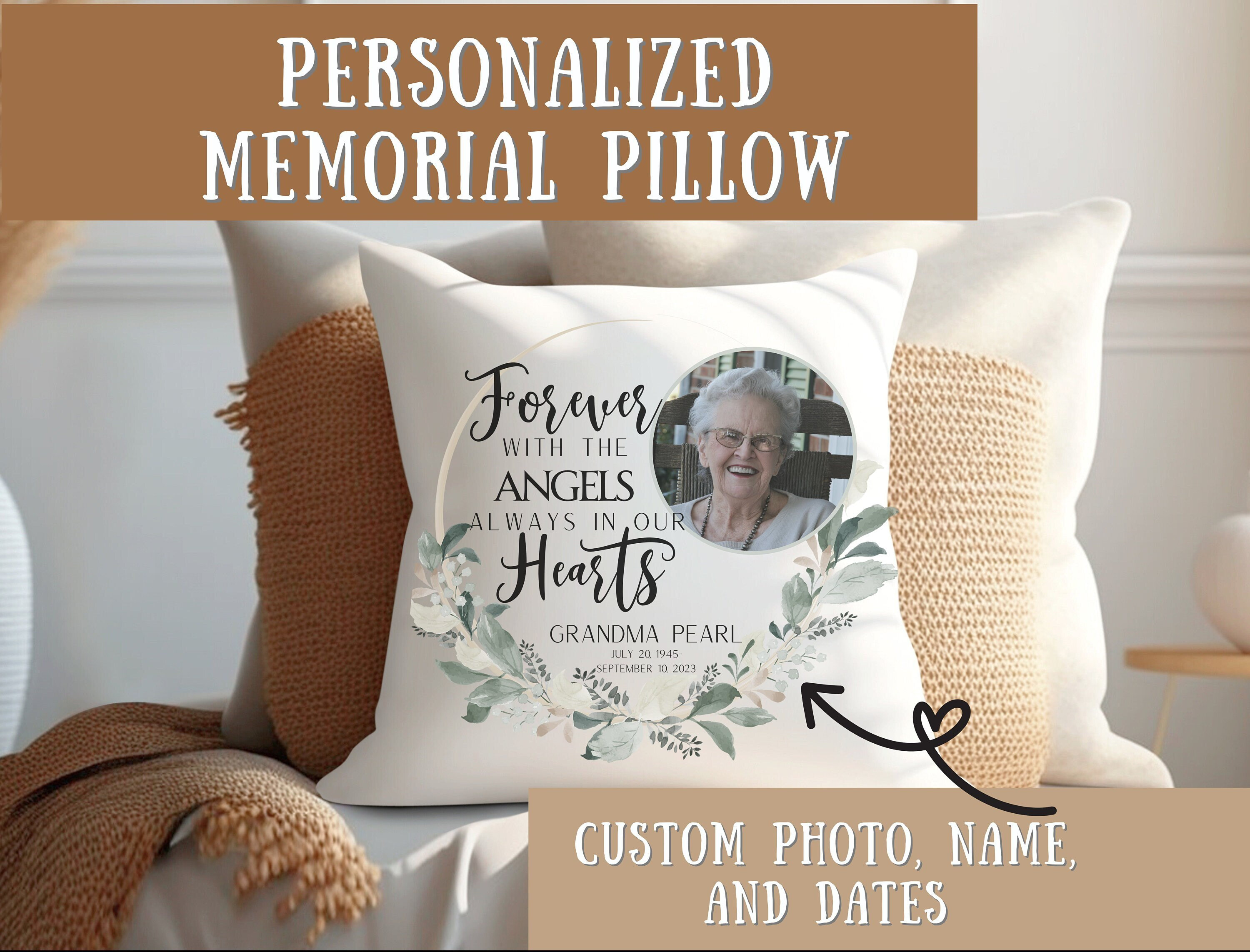 Personalized Photo Memorial Pillow, Bereavement Gift, in Loving Memory ...