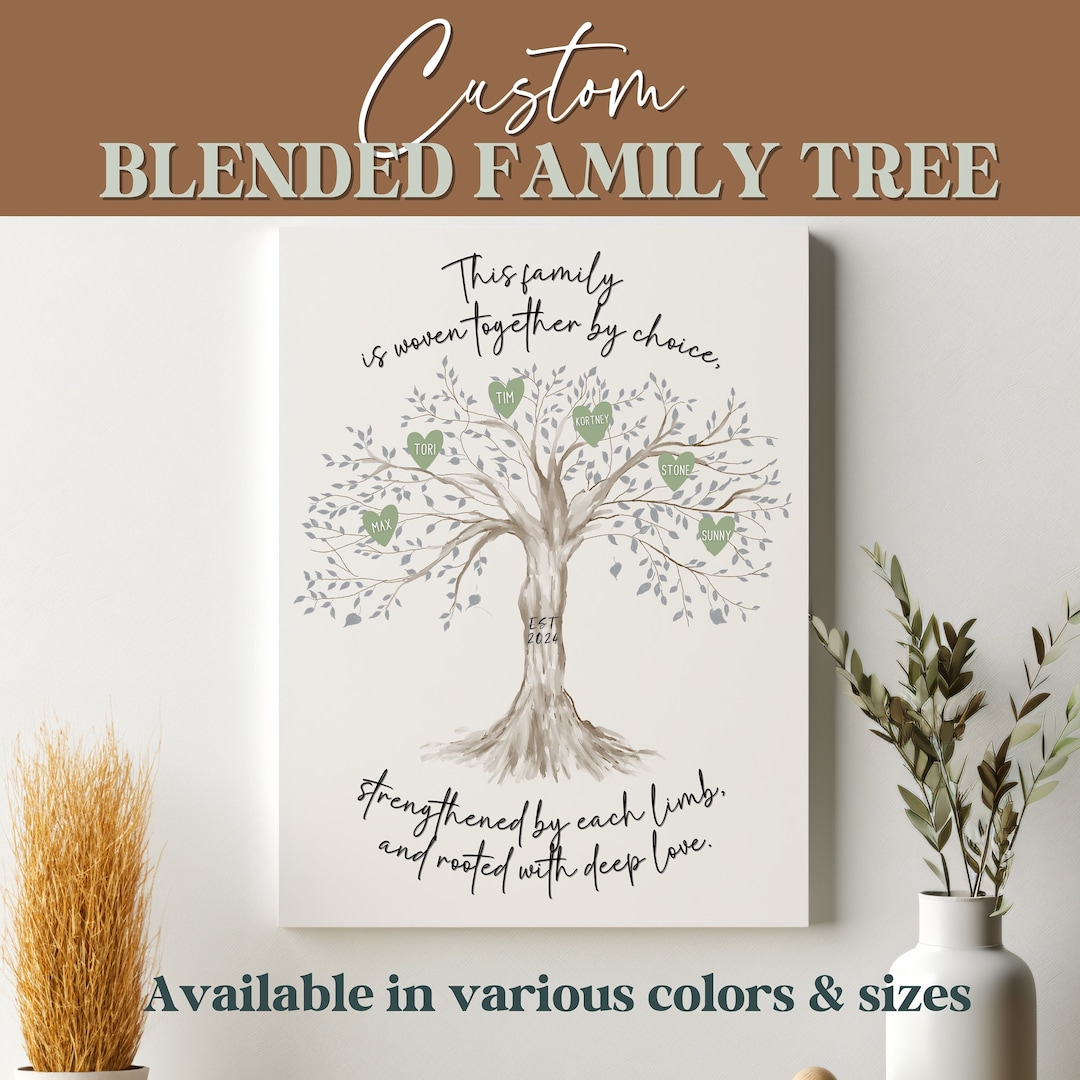 Personalized Blended Family Tree Canvas Print, Custom Family Tree Print ...