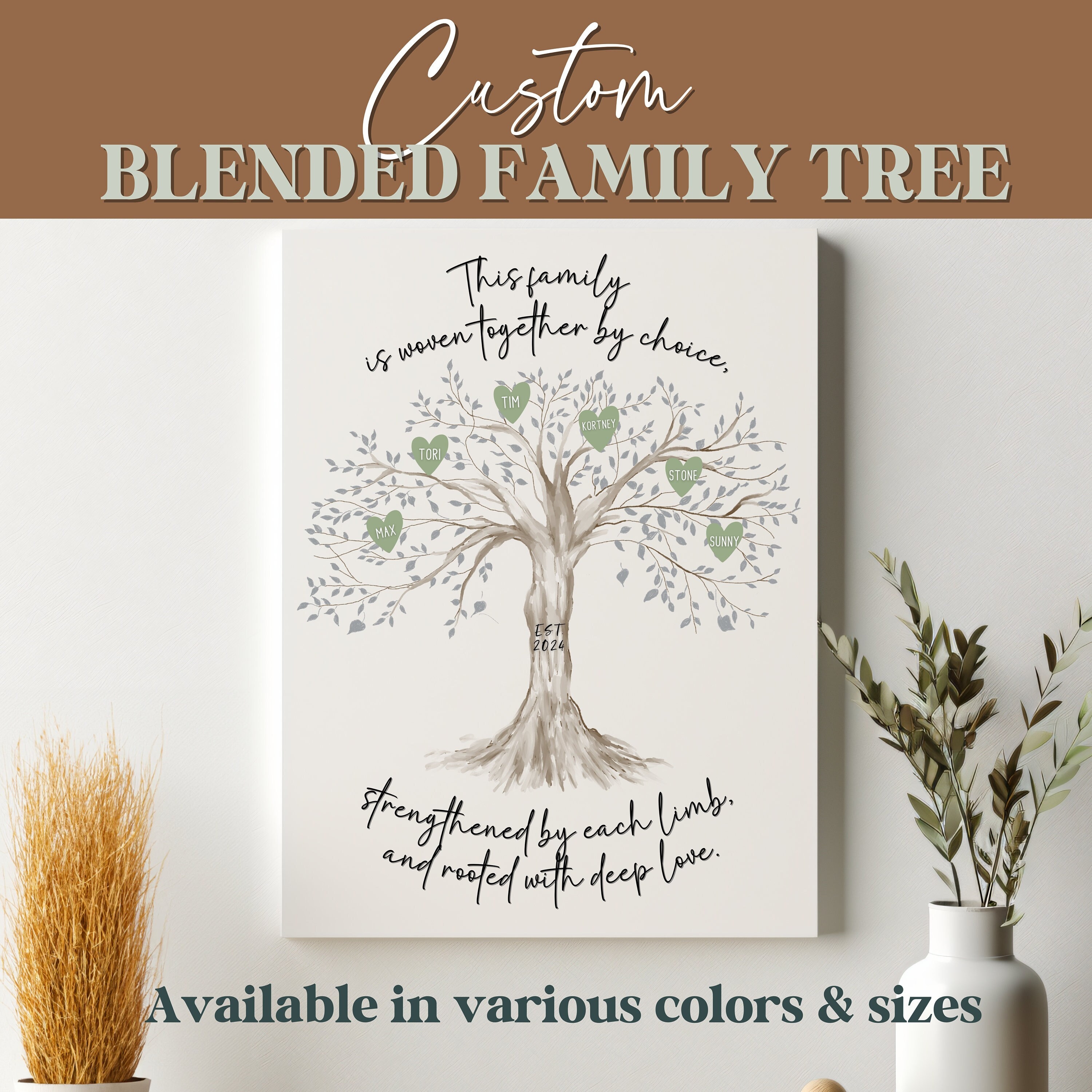 Personalized Blended Family Tree Canvas Print, Custom Family Tree Print ...