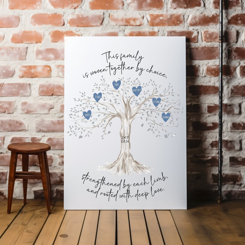 Personalized Blended Family Tree Canvas Print, Custom Family Tree Print ...