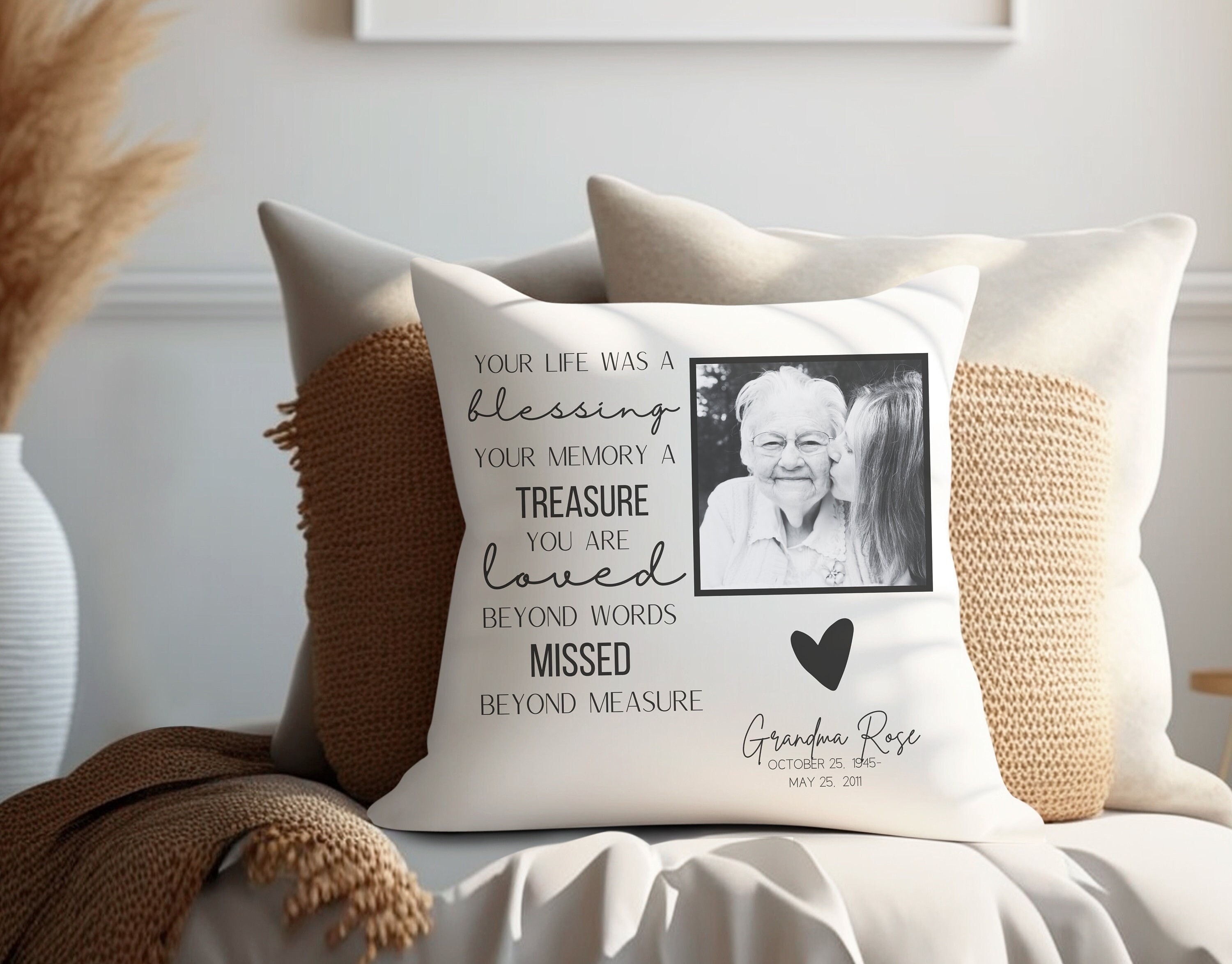Personalized Photo Memorial Pillow, Bereavement Gift, in Loving Memory ...