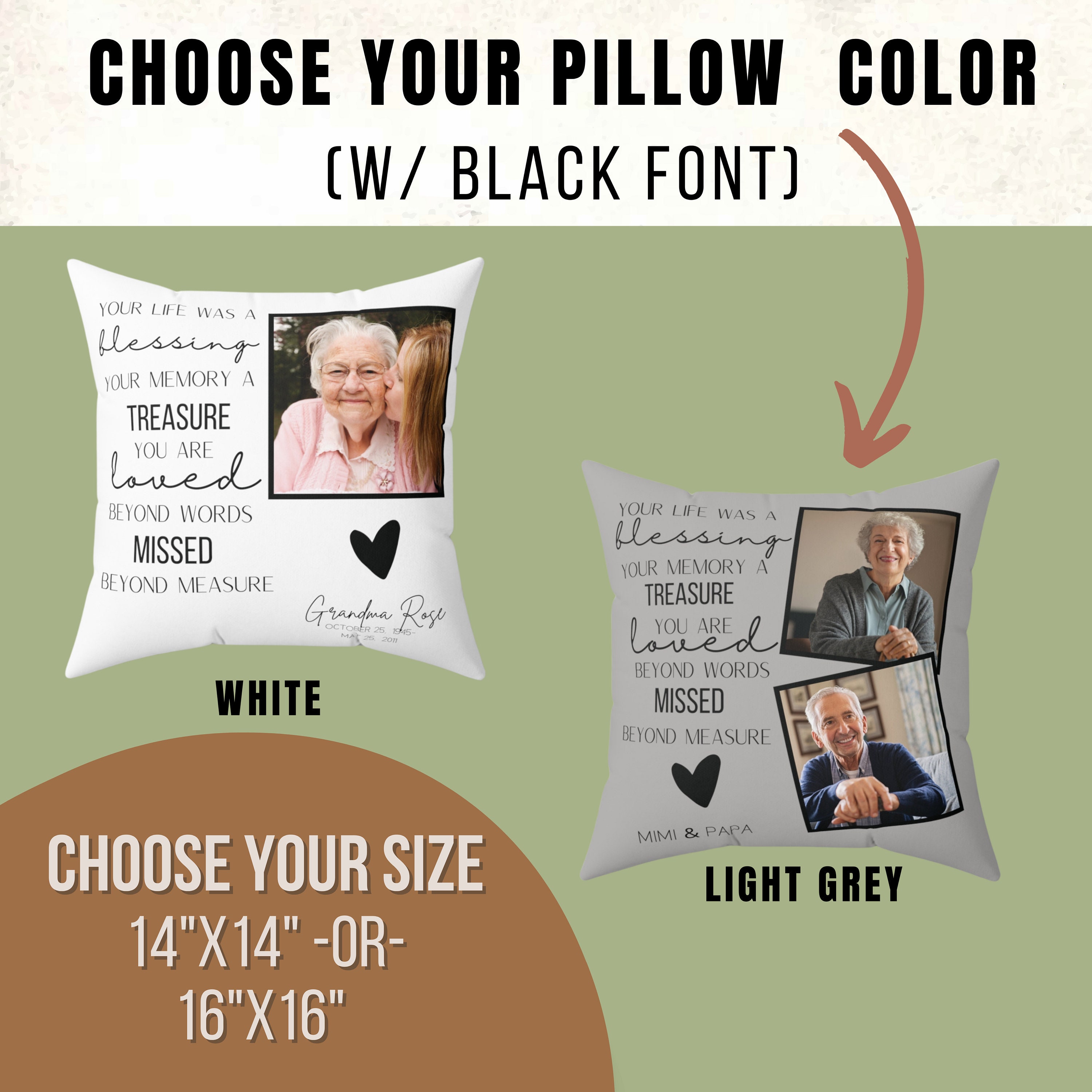 Personalized Photo Memorial Pillow, Bereavement Gift, in Loving Memory ...