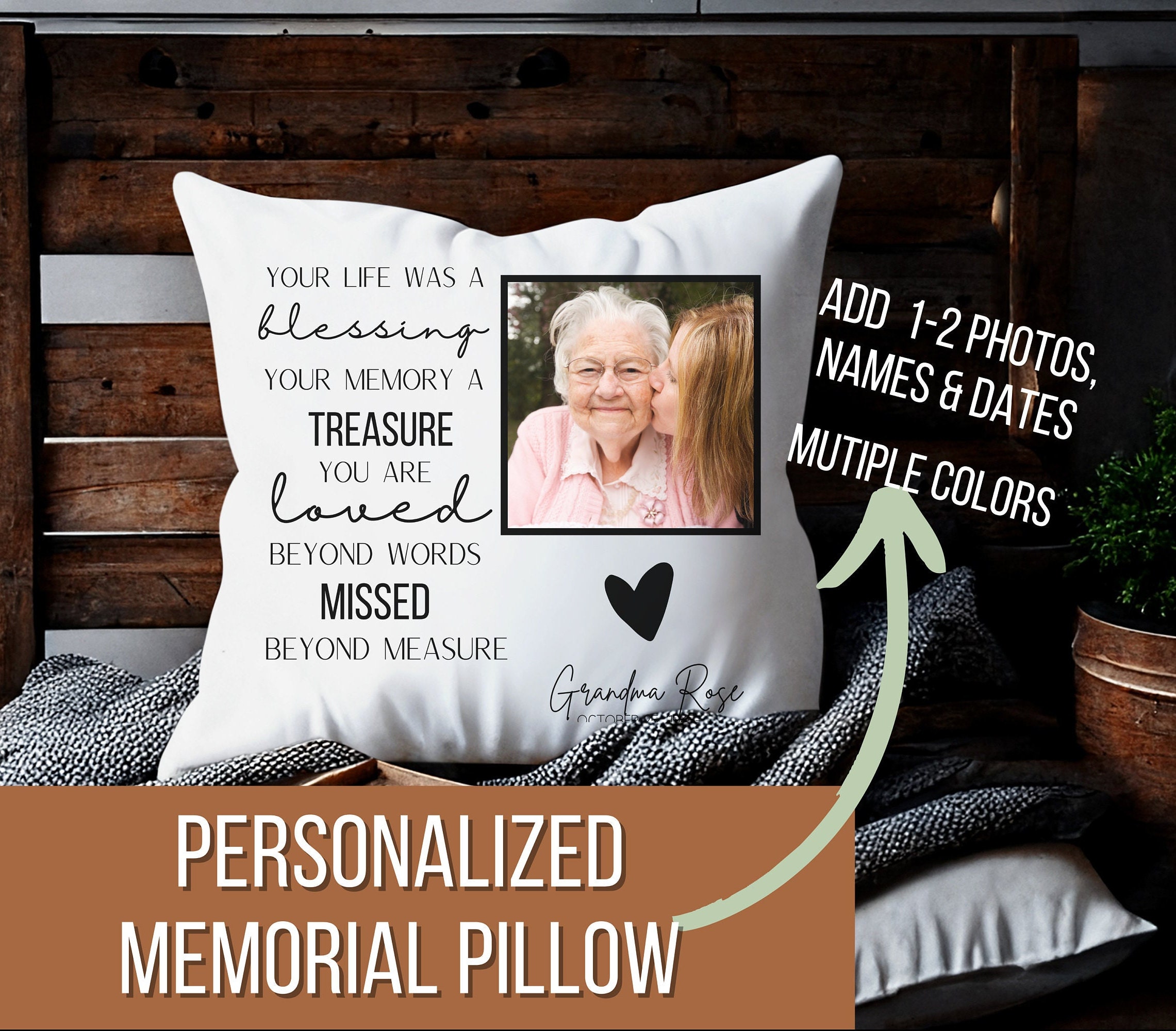 Personalized Photo Memorial Pillow, Bereavement Gift, in Loving Memory ...