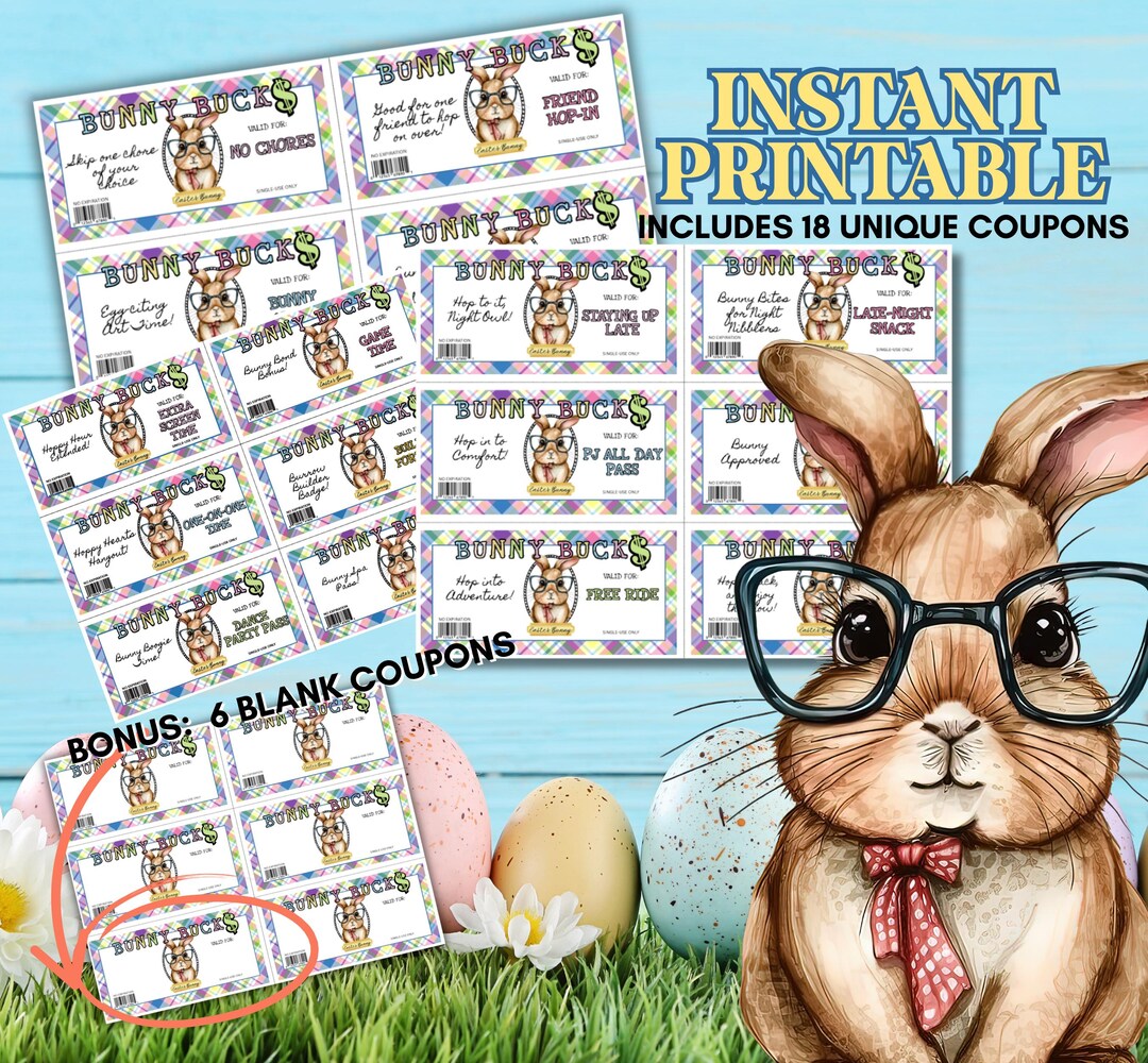 Easter Bunny Bucks, Printable Easter Gift for Kids, Fun Easter Basket ...
