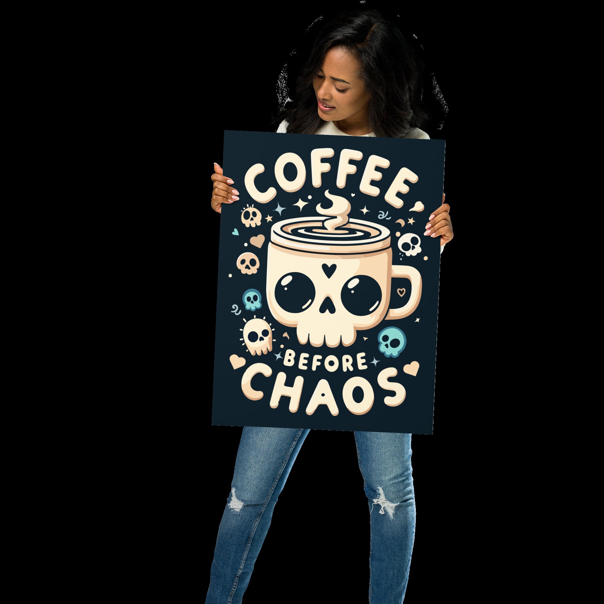 Cute Retro Poster / Coffee Before Chaos / Boho Art Print / Spooky Emo ...