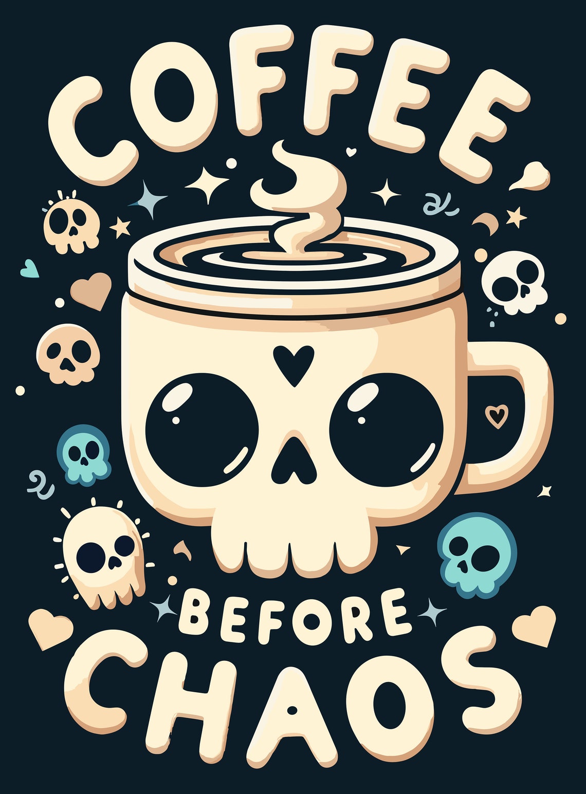Cute Retro Poster / Coffee Before Chaos / Boho Art Print / Spooky Emo ...