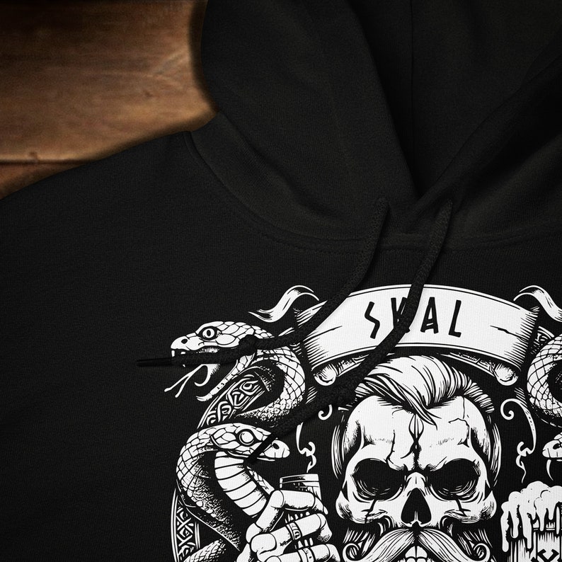 Black Viking Hoodie / Ragnar Feasting in Valhalla / Snakes and Skulls ...