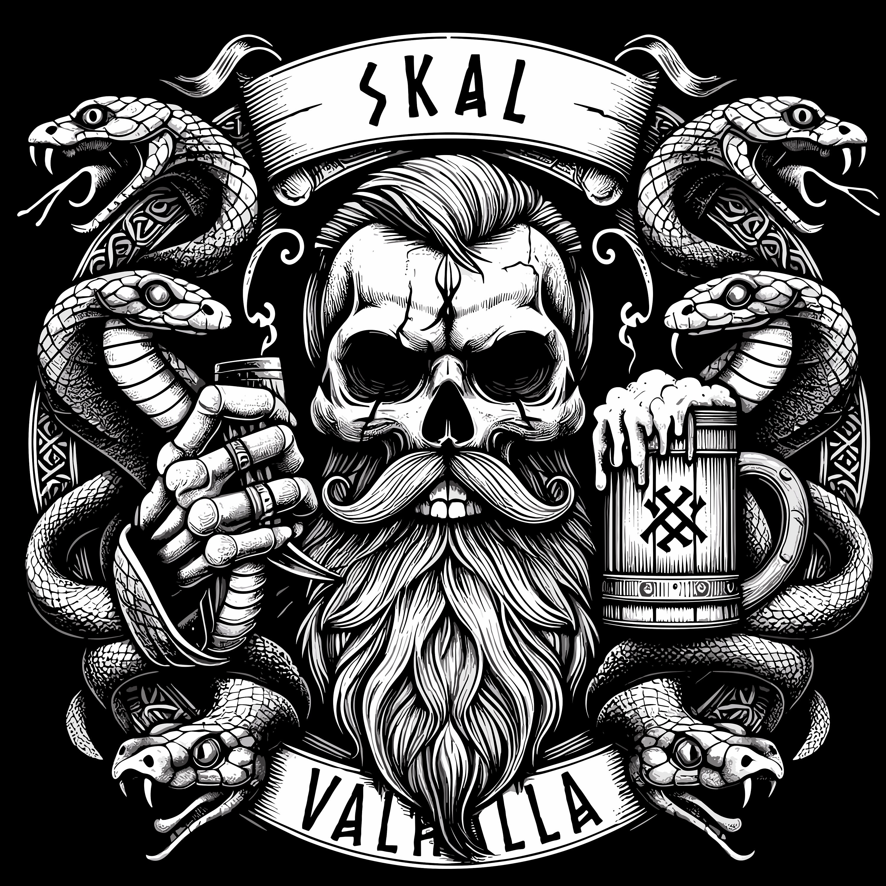 Black Viking Hoodie / Ragnar Feasting in Valhalla / Snakes and Skulls ...