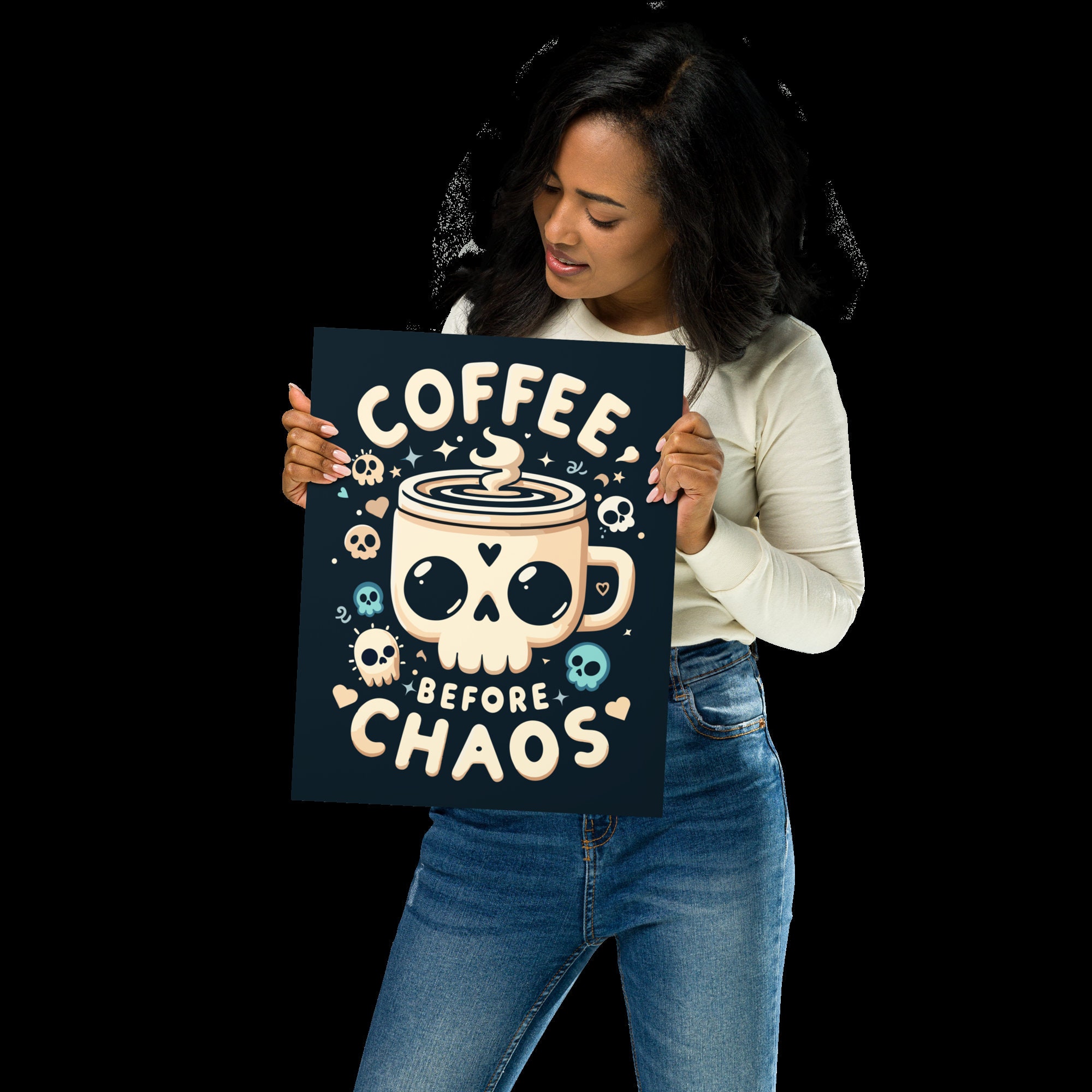 Cute Retro Poster / Coffee Before Chaos / Boho Art Print / Spooky Emo ...