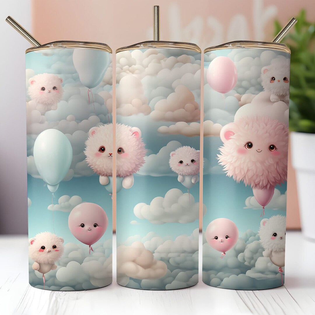 Fuzzy Balloon Kitties 20 Oz Tumbler Wrap: Whimsical Cat Art (digital ...