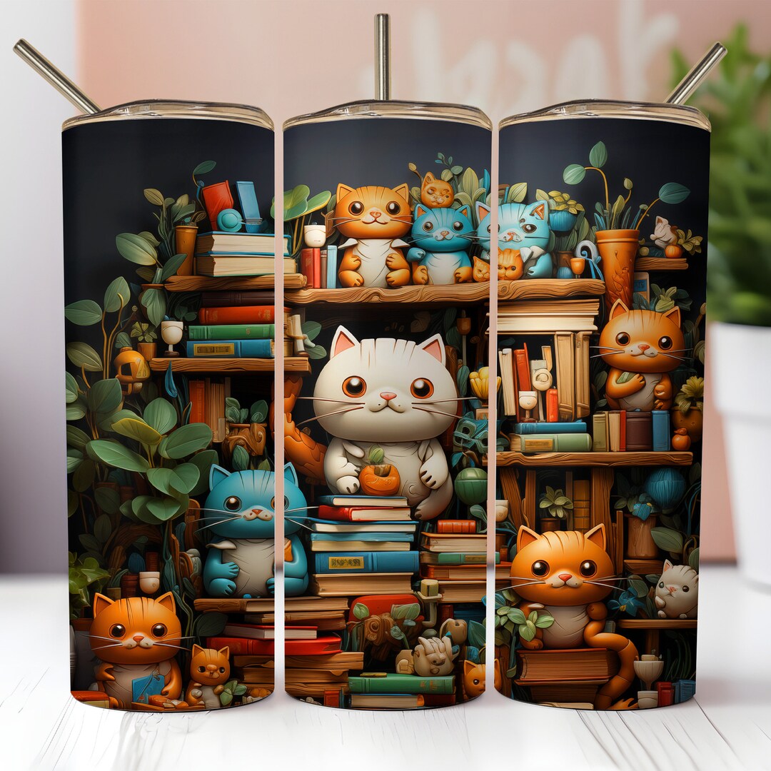 Cute Cats & Books 20 Oz Skinny Wrap, Digital Download, Adorable Kitty ...